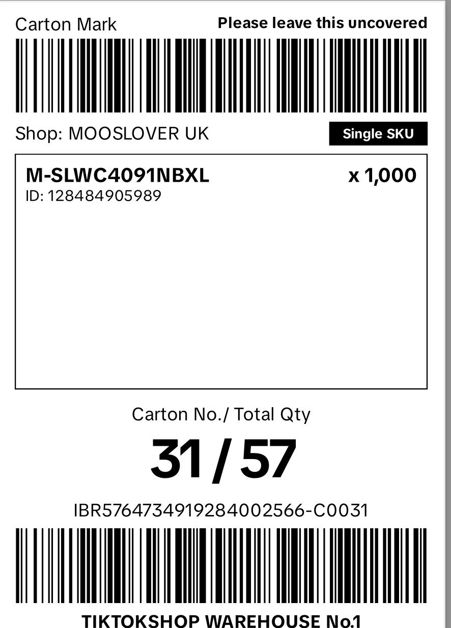 Example Mixed SKU Carton Mark:
