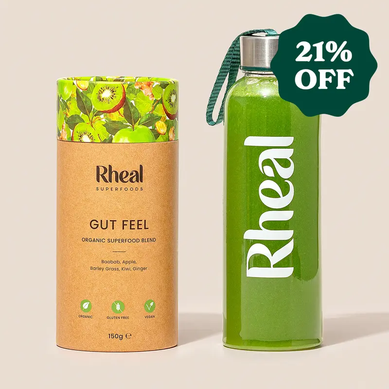 Rheal: Gut Feel & Bottle - Daily Organic Gut Health Greens (Bundle ...